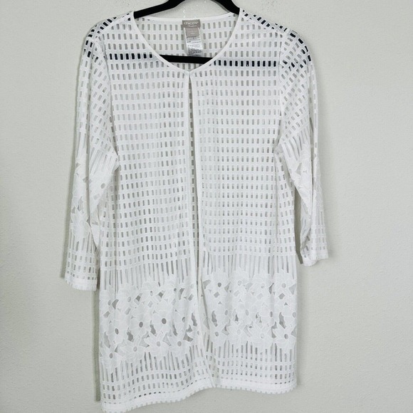 Chico's | Tops | Chicos White Eyelet Lace Open Front Sheer | Poshmark